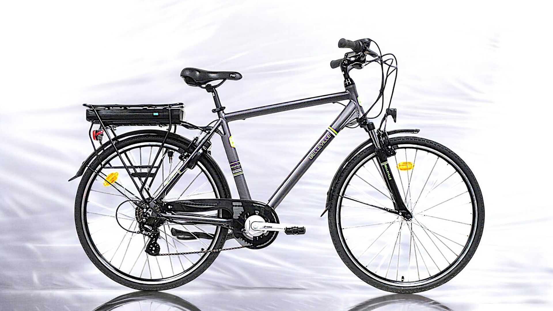 Vélo électrique BELLEVILLE 28 Homme gris-vert multi-usages
